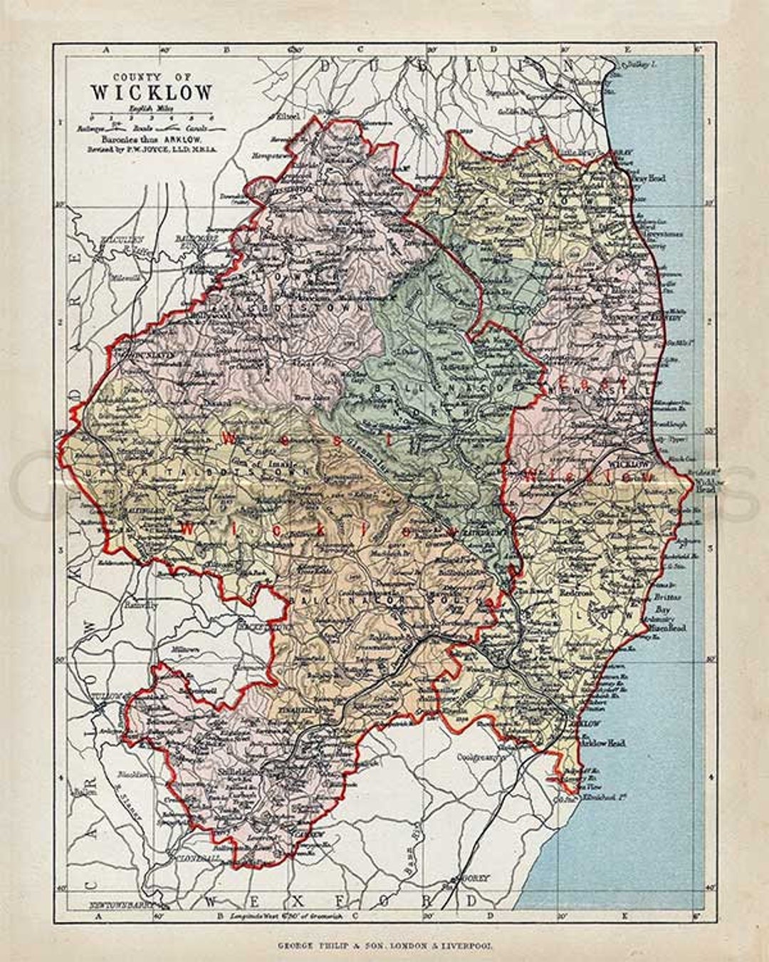 Wicklow 1897 Old Irish County Map Canvas Textured Paper A3 - Etsy