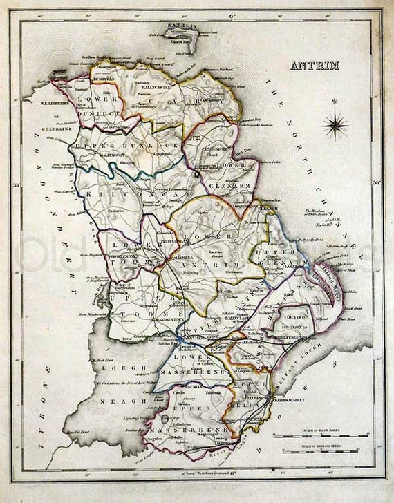County Antrim 1846 Antique Irish Map of Antrim 8 x 10 ins | Etsy