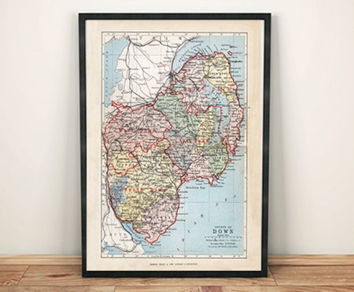 Down 1897 Old Irish Map of County Down Printed on - Etsy UK