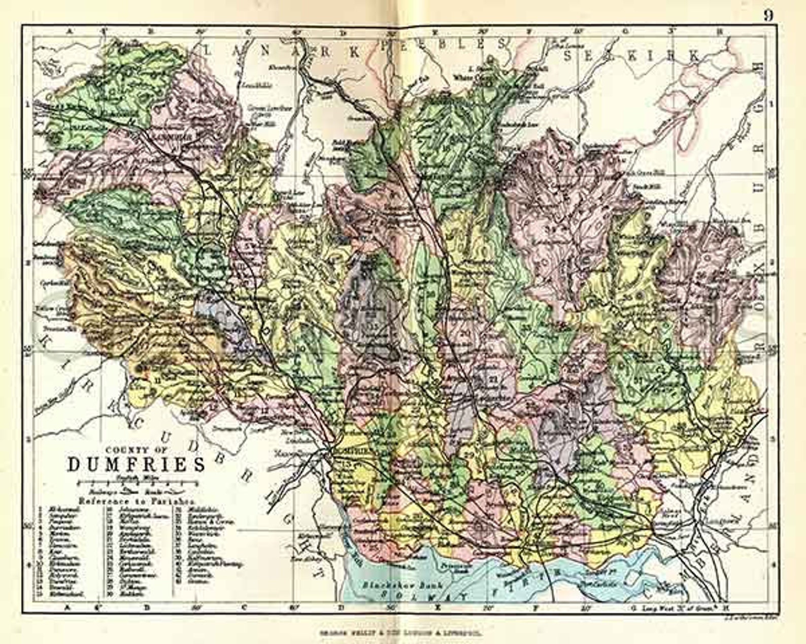 Dumfries Shire Antique Scottish County Map A3 Size 14.5x11 In. 37x27 Cm ...