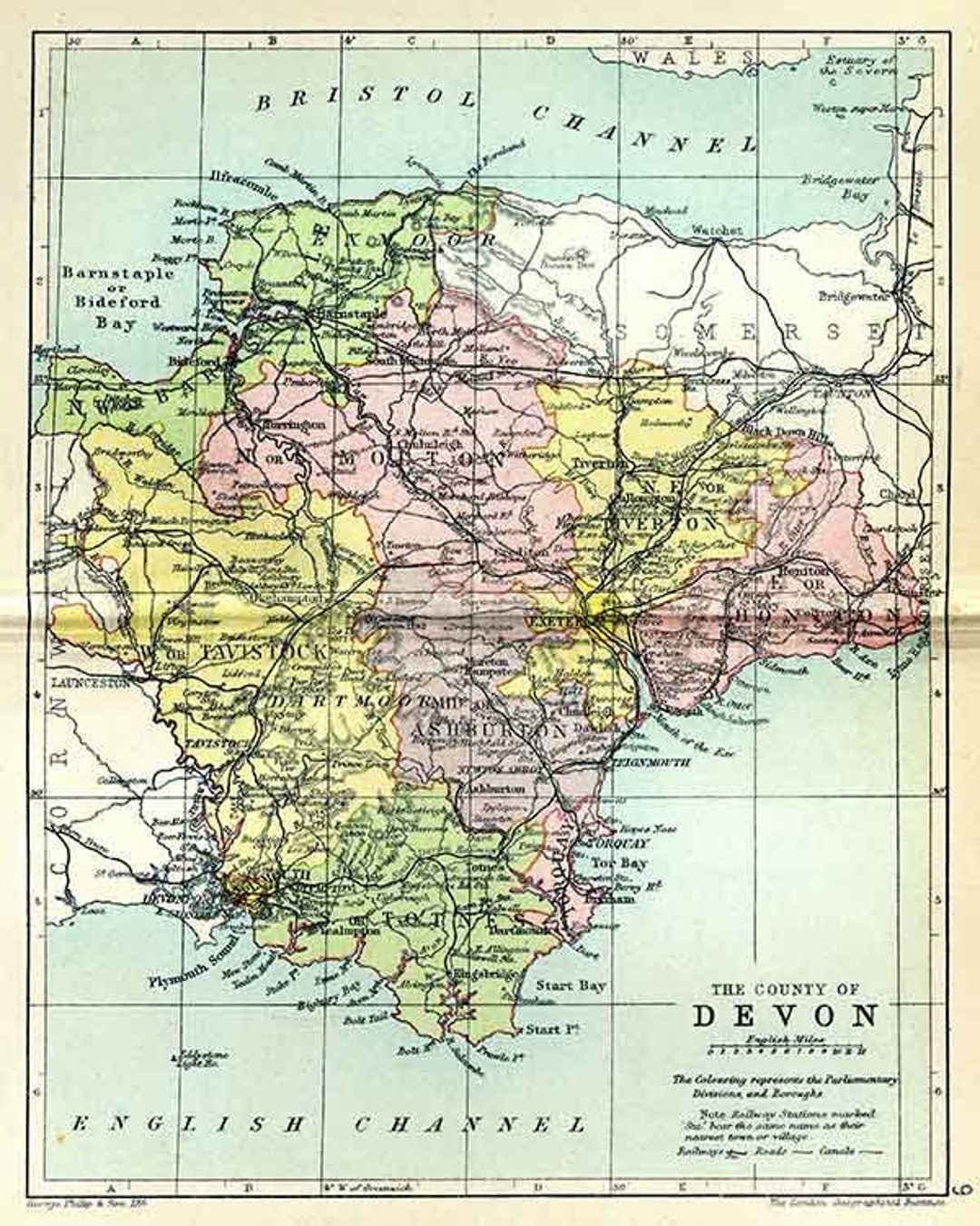 Devon 1895 Antique English County Map of Devonshire Canvas - Etsy