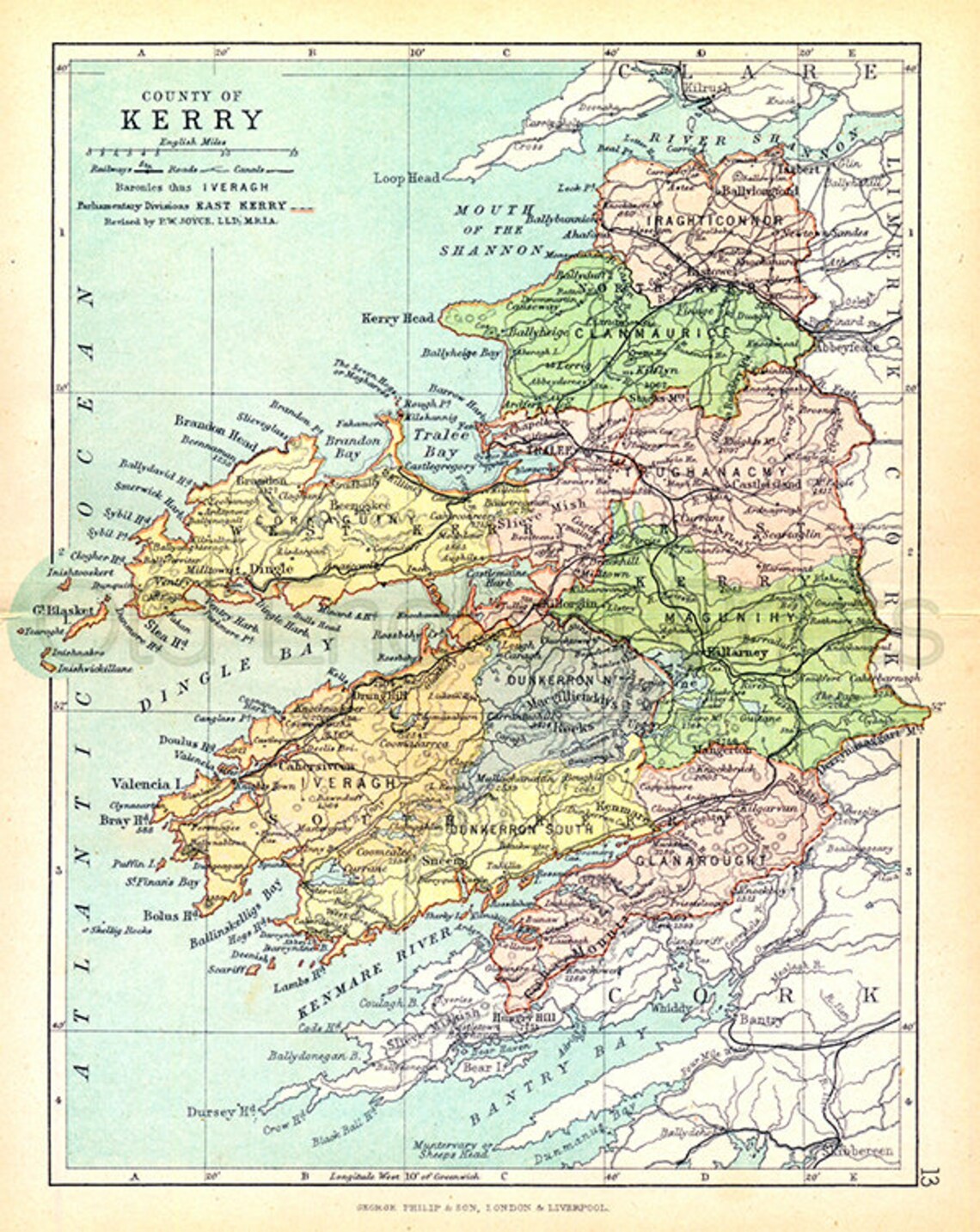 County Kerry 1897 Antique Irish Map of Kerry Canvas Print Choice of 2 ...