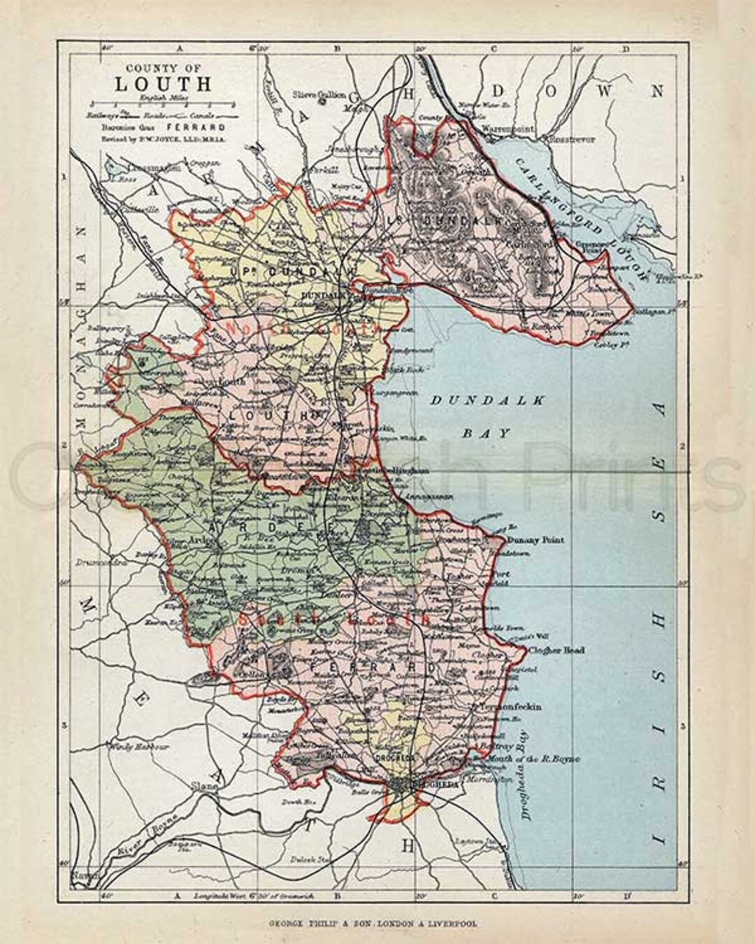 Louth 1889 Antique Irish County Map of Louth Printed on - Etsy