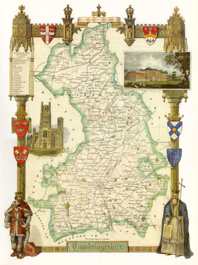 Cambridgeshire 1841 Old English County Map Heavyweight Art - Etsy