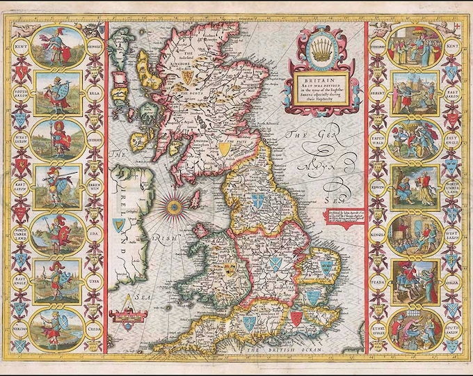 Medieval England Vintage Map/ Cartography/ Maps/ National Geographic ...