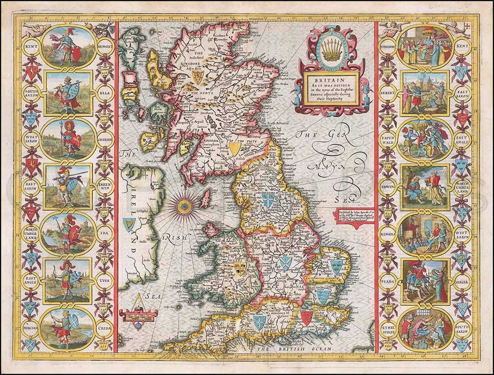 Saxon England Antique Map of England in Medieval Saxon Times PRINT A3 ...