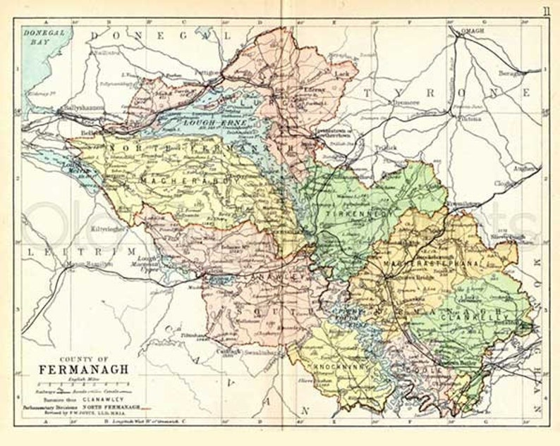 County Fermanagh 1893 Antique Irish County Map of Fermanagh - Etsy UK