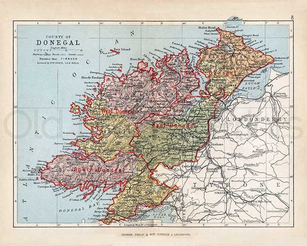 Donegal 1884 Antique Irish Map of County Donegal Printed - Etsy