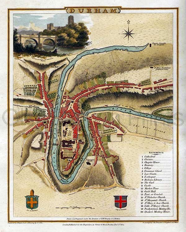 Durham City Plan 1807 Antique Map of Durham Canvas - Etsy UK