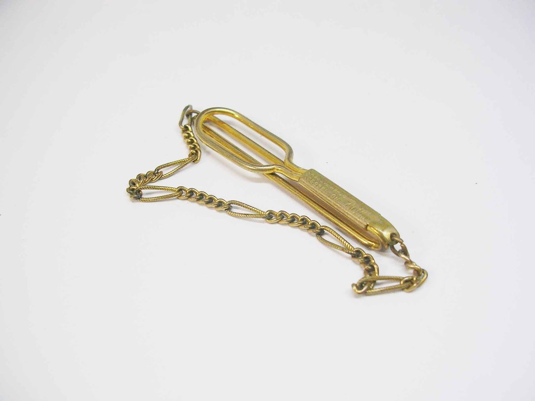 Art Deco Tie Chain Gold Tone Swank Tie Clip With Chain Formal Wear ...