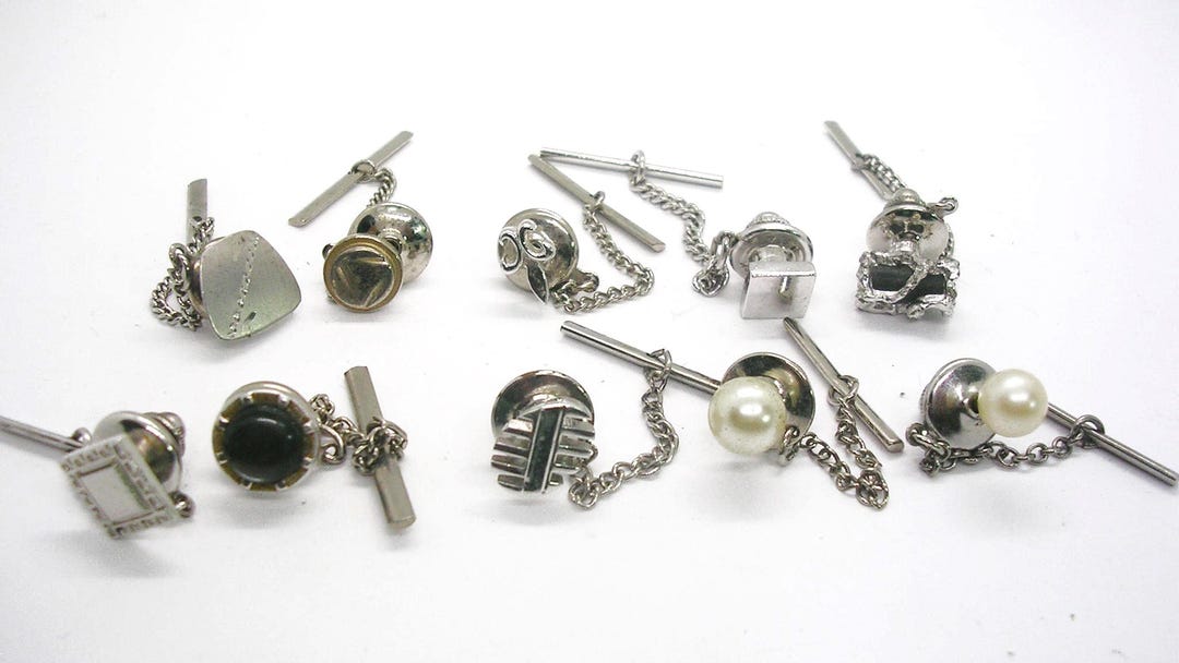 Vintage Silver Tone Tie Tacks With Chain - Mixed Lot of 10 - Etsy