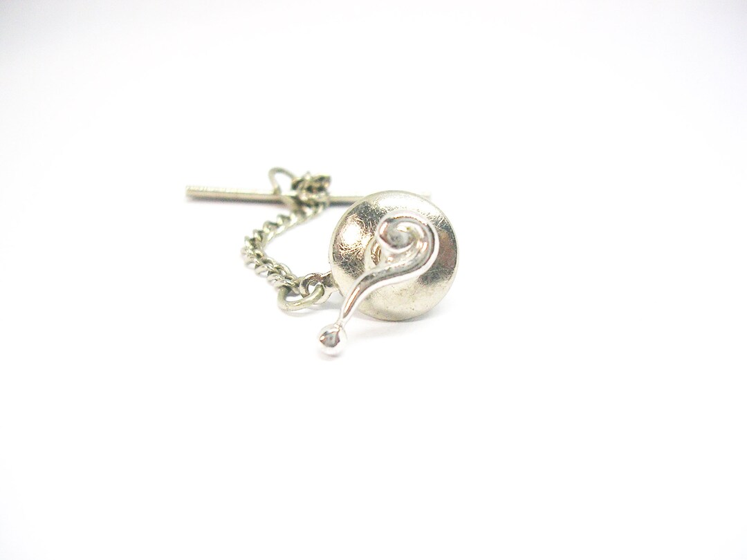 Tie Pin Question Mark Tie Pun With Chain Vintage Silver Necktie Holder ...