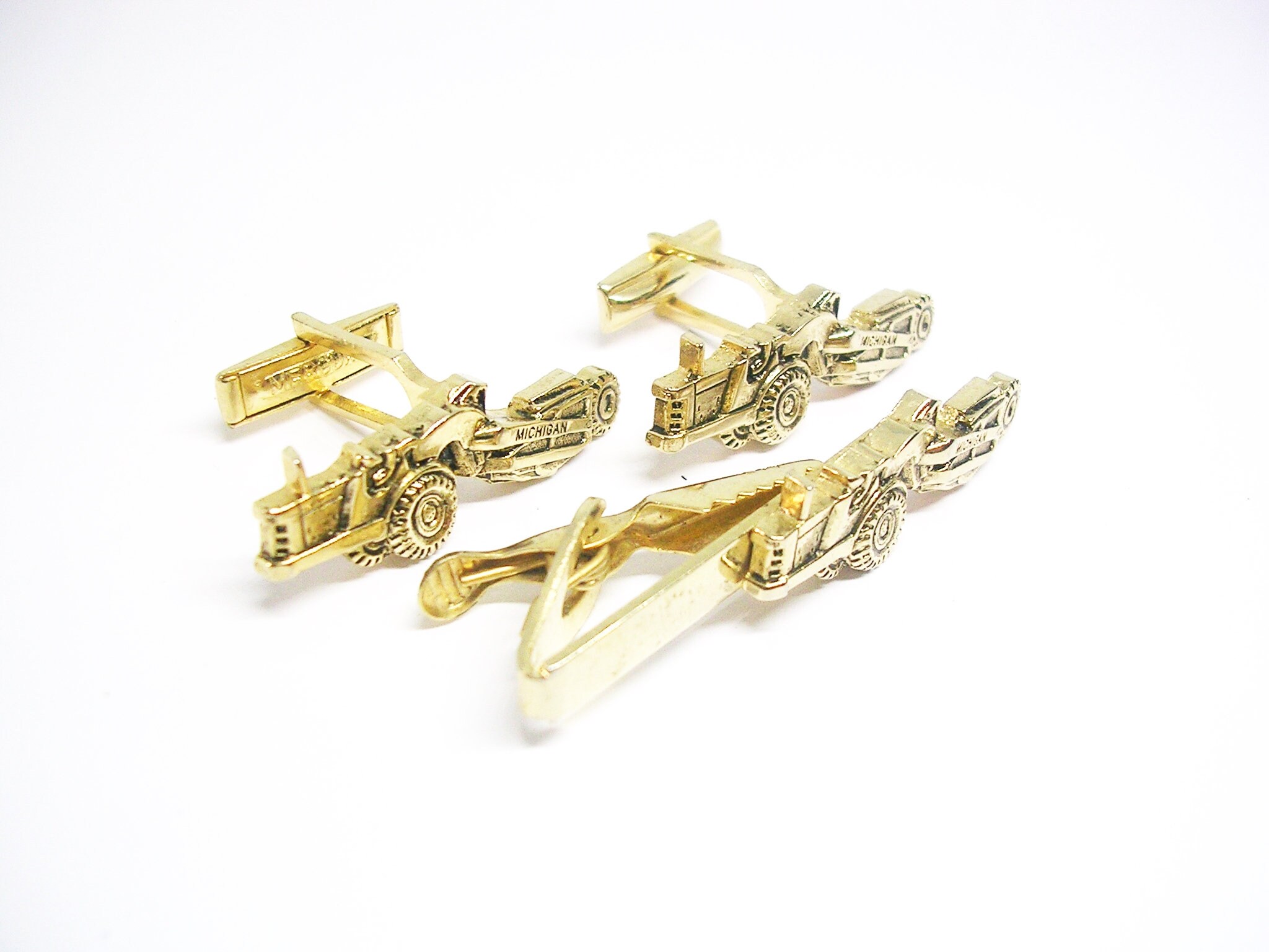 Cufflinks Tie Clasp Set Michigan Vintage Men Jewelry Bulldozer Mercury ...