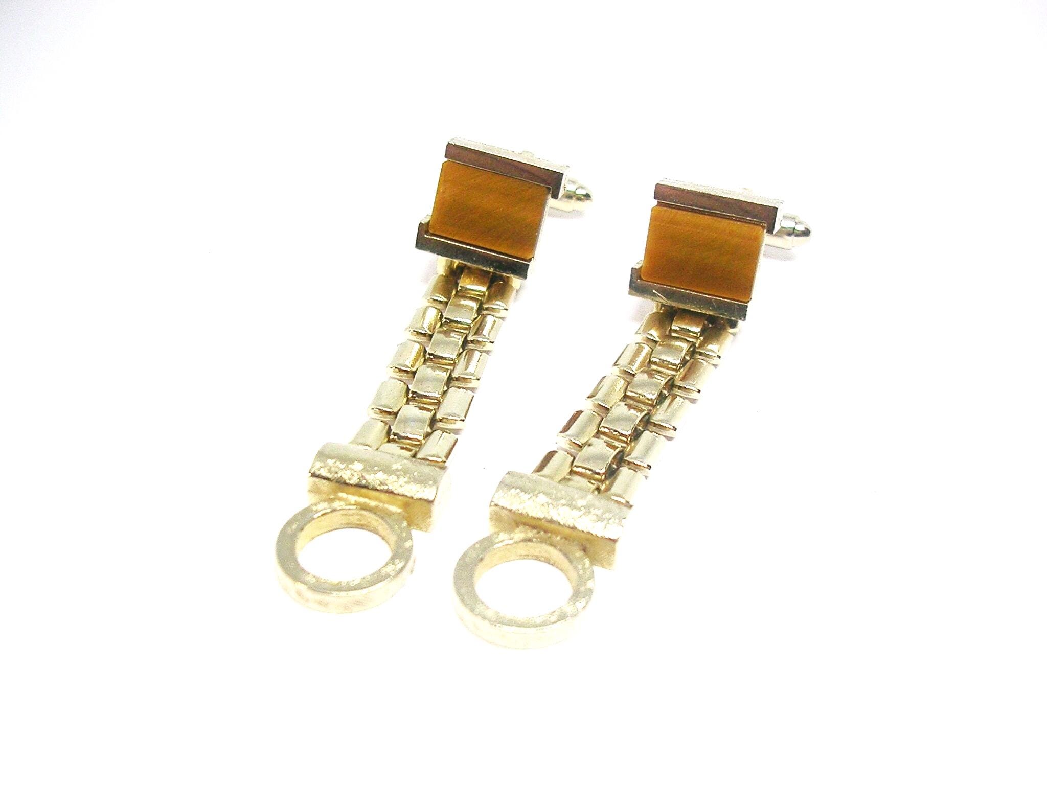 Dante Cuff Links Tie Tack Set Tiger's Eye Vintage Chain Link Over Cuff ...