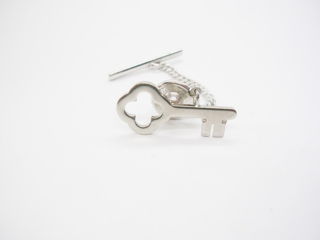 Tie Tack Skeleton Key Vintage Tie Pin With Chain Men Wedding Jewelry ...
