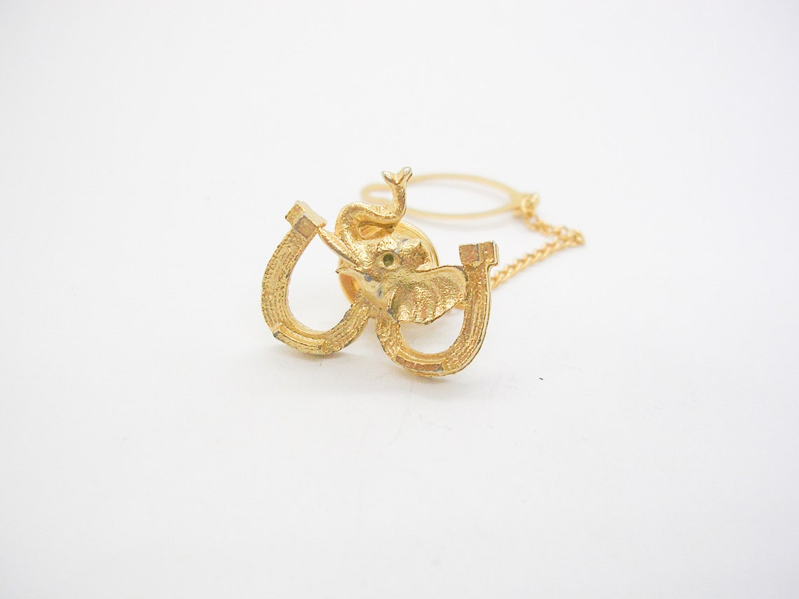 Vintage Elephant Tie Tack Animal Tie Pin With Chain Necktie - Etsy