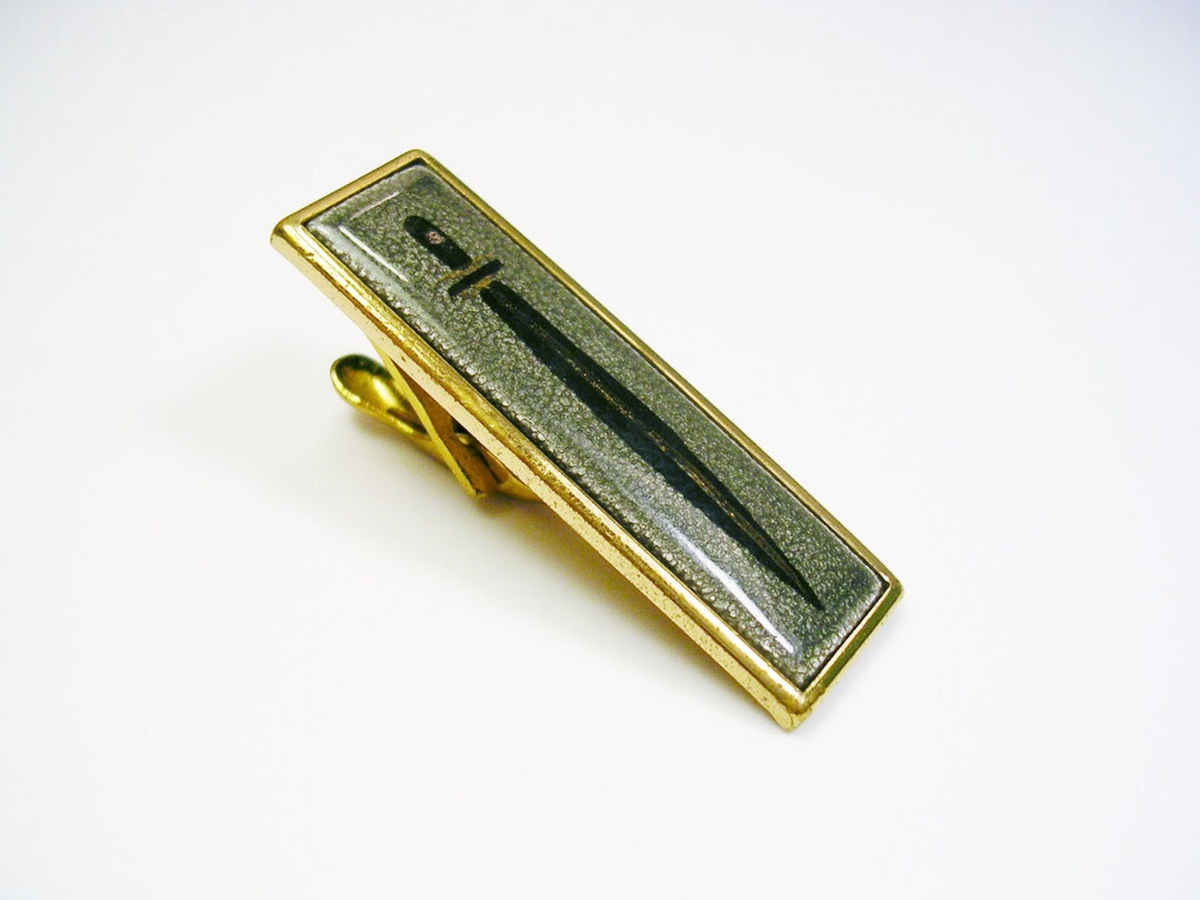Vintage Tie Clip Sword Tie Bar Porcelain Front Mid Century Necktie ...