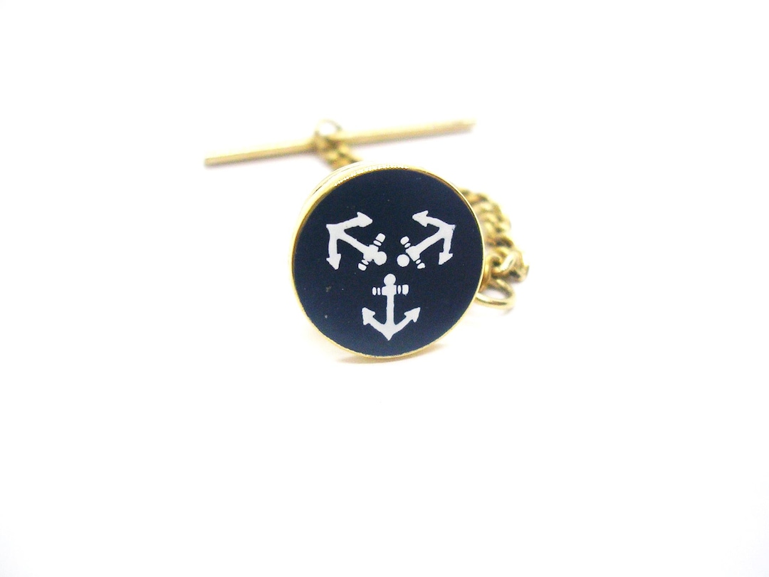 Tie Tack Pin Triple Anchor Vintage Necktie Holder Formal Wear Accessory ...