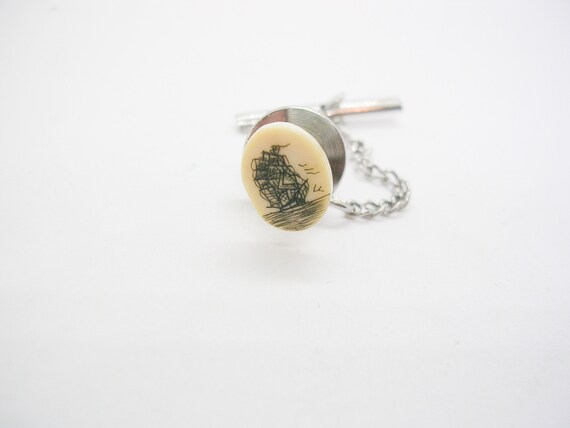 Nautical Tie Tack With Chain and Weight Hand Etched Clipper - Etsy