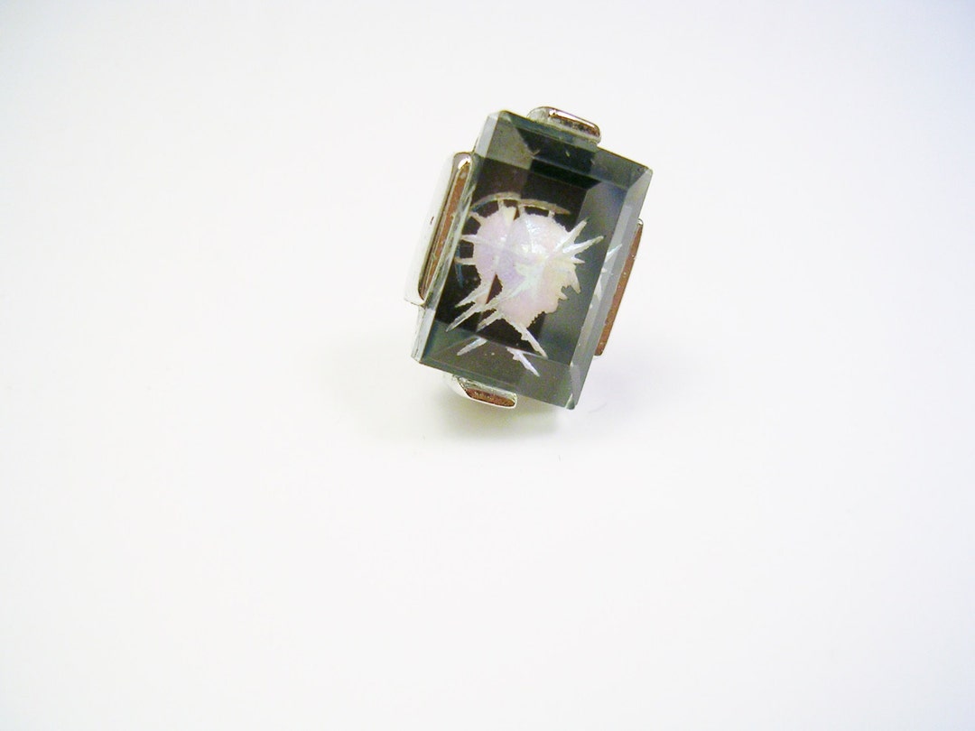 Vintage SWANK Tie Tack Tie Pin With Chain Crystal Front Intaglio Roman ...