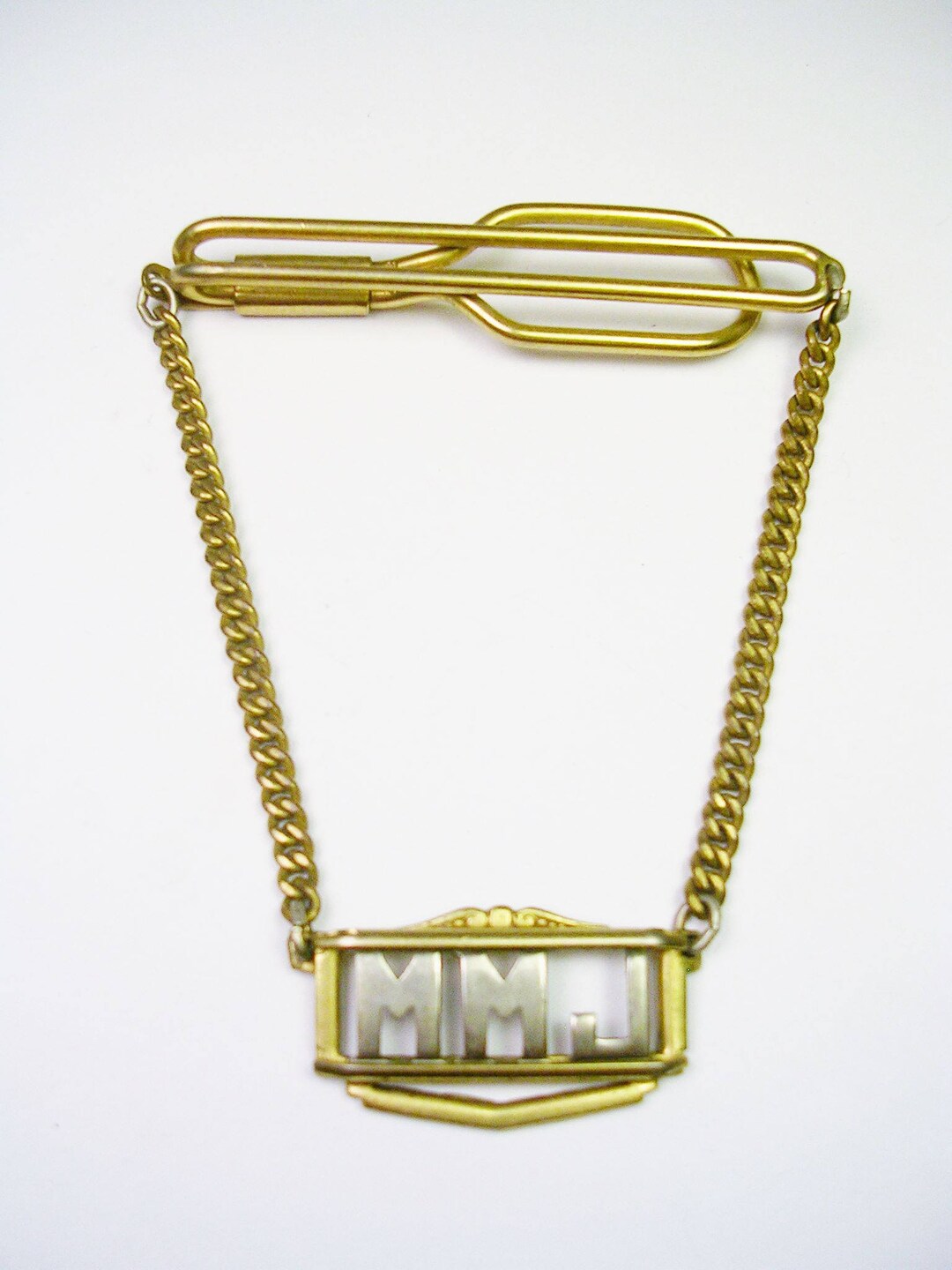 Monogram Tie Chain Initials MMJ Vintage Mid Century Tie Clip With Chain ...