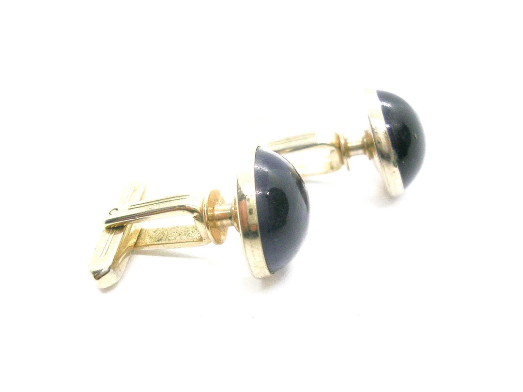 Vintage SWANK Cufflinks: Blue Glass Cabochon, Gold Tone - Etsy