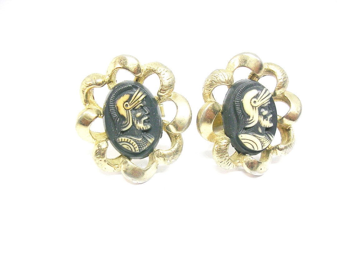 Vintage Swank Cuff Links Cameo Roman Knight Formal Wear Shirt Accessory ...
