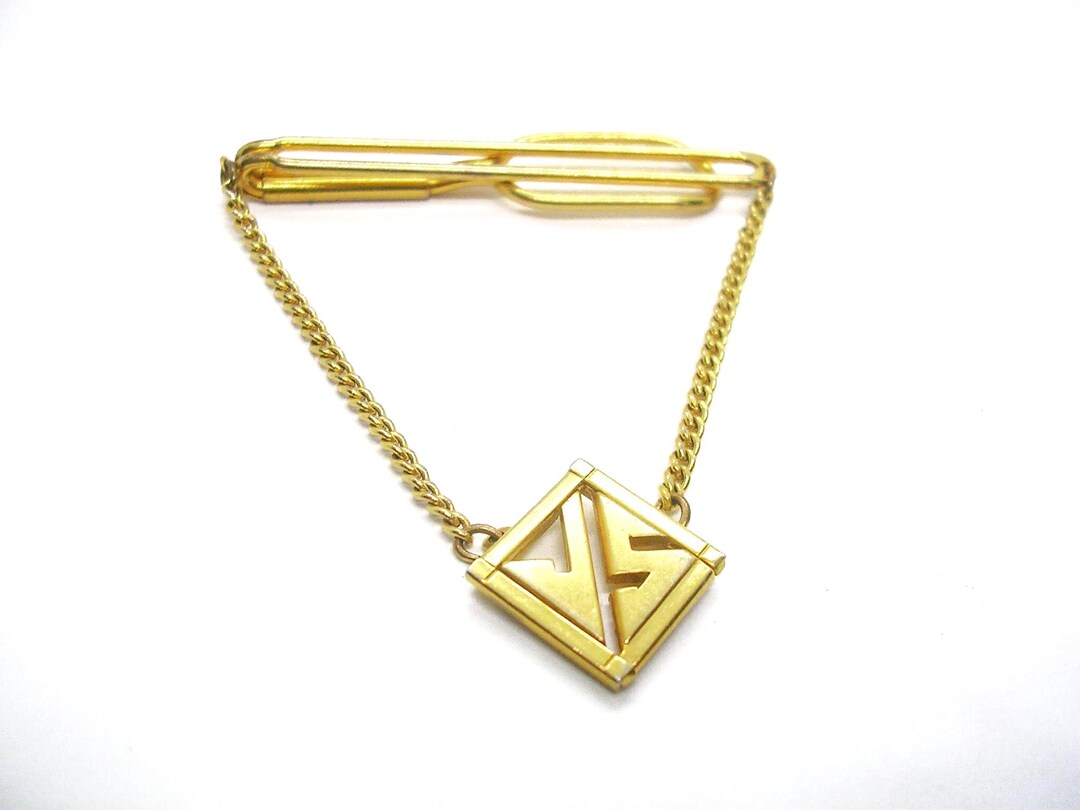 Vintage Swank Tie Chain: Gold Tone Initial JS Art Deco Necktie ...