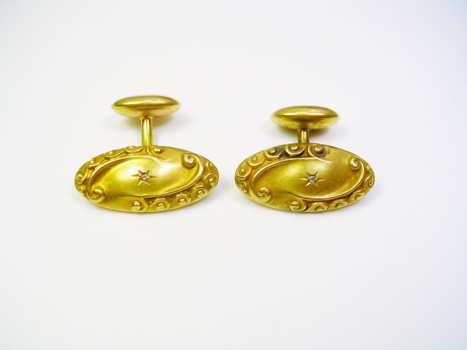 Antique Victorian Cufflinks 10 Karat Solid Gold Inlaid Diamond - Etsy