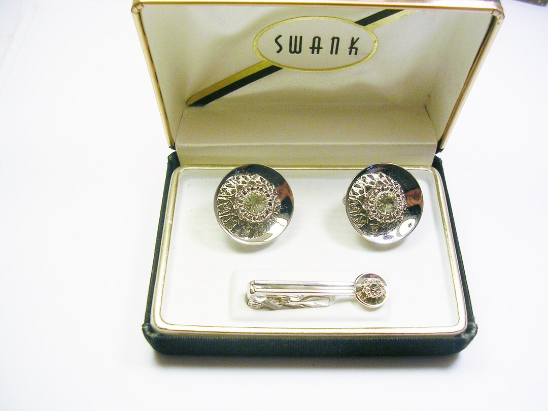 Vintage SWANK Cufflink Tie Clip Set: Mid Century Formal Wear - Etsy