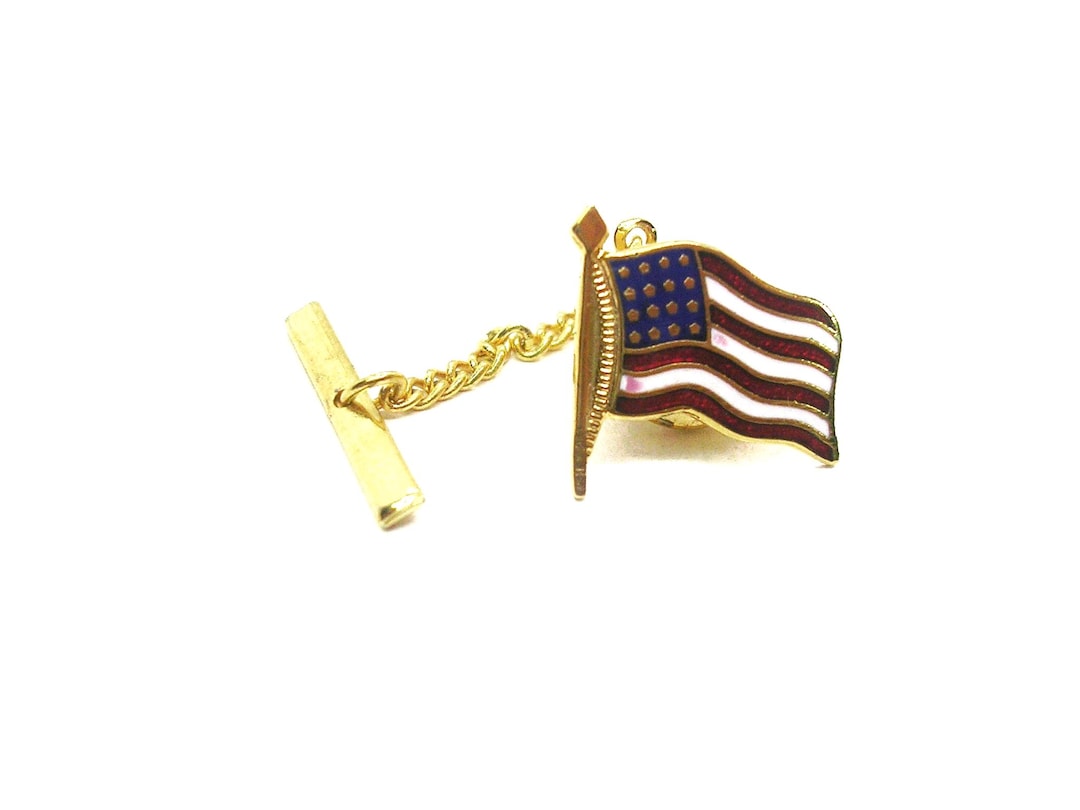 American Flag Tie Tack With Chain Patriotic Tie Pin Classic Formal Wear ...