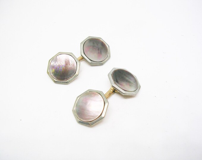Art Deco Cuff Links Mother of Pearl Abalone Shell Double Sided Gold ...