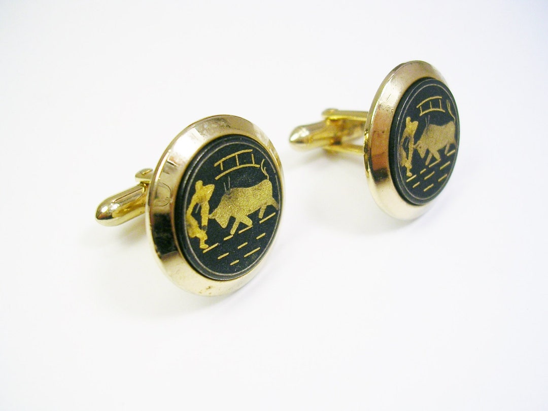 Vintage Cufflinks Bull Fighting Scene, SWANK Cuff Links, Men Jewelry ...