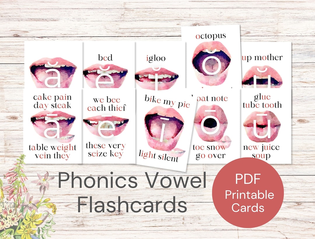 Phonics Vowel Flashcard Speech Sound Wall Printable Mouth Picture Card ...