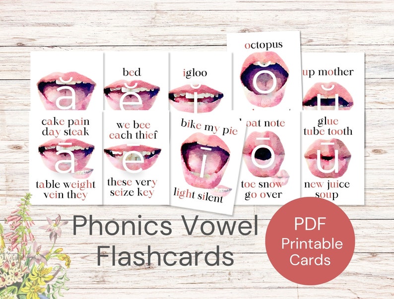 Phonics Vowel Flashcard Speech Sound Wall Printable Mouth Picture Card ...