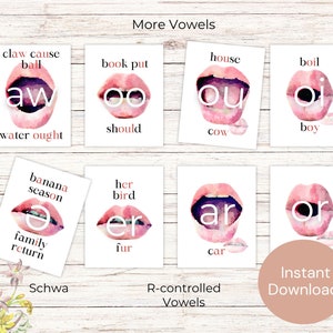 Phonics Vowel Flashcard Speech Sound Wall Printable Mouth Picture Card ...
