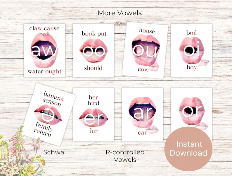 Phonics Vowel Flashcard Speech Sound Wall Printable Mouth Picture Card ...