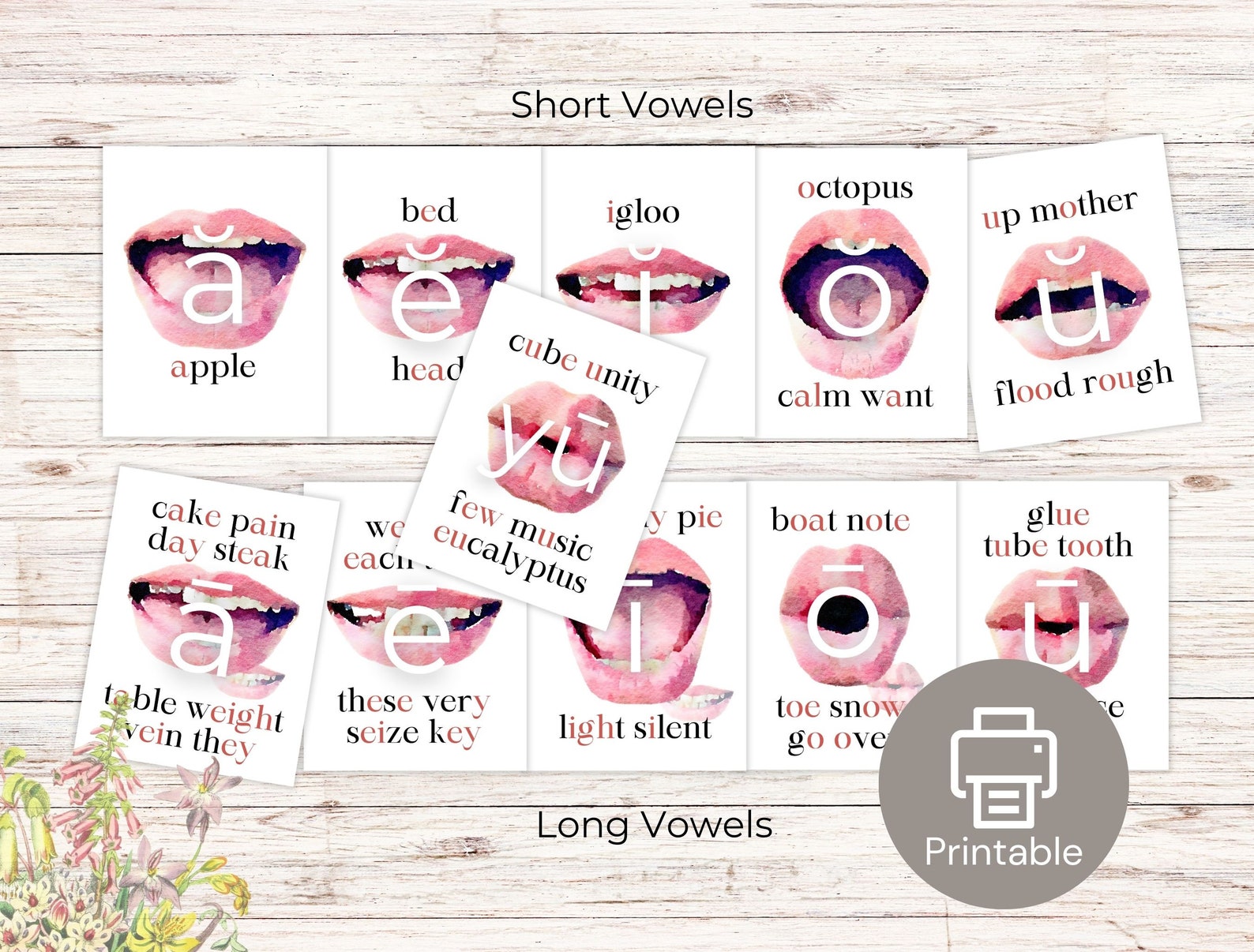 Phonics Vowel Flashcard Speech Sound Wall Printable Mouth Picture Card ...