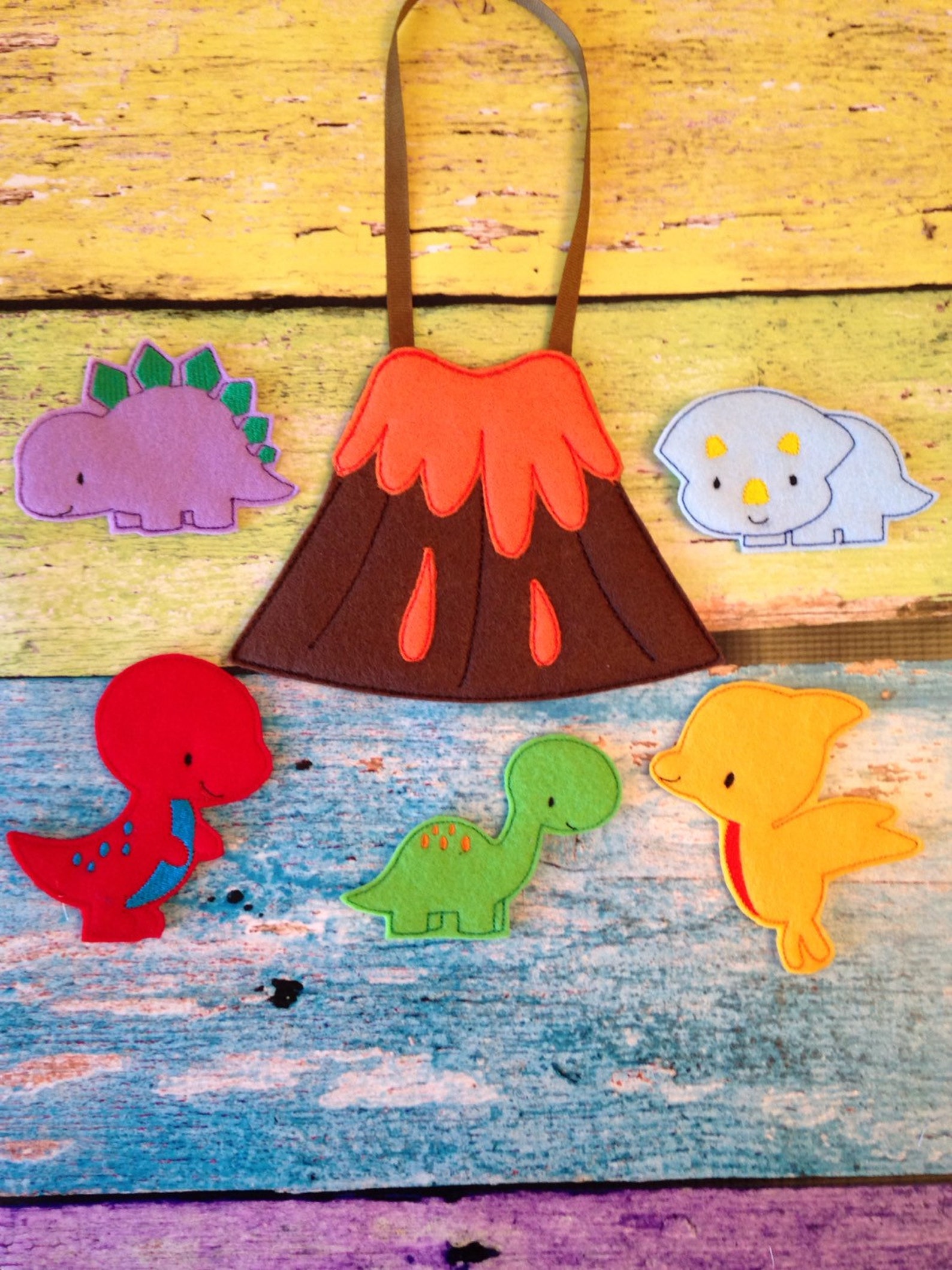 Dinosaur Finger Puppets and Volcano Bag - Etsy