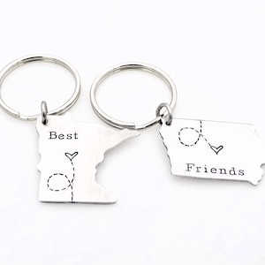 Best Friends Map Custom Long Distance Friendship State Key Chain Set of ...