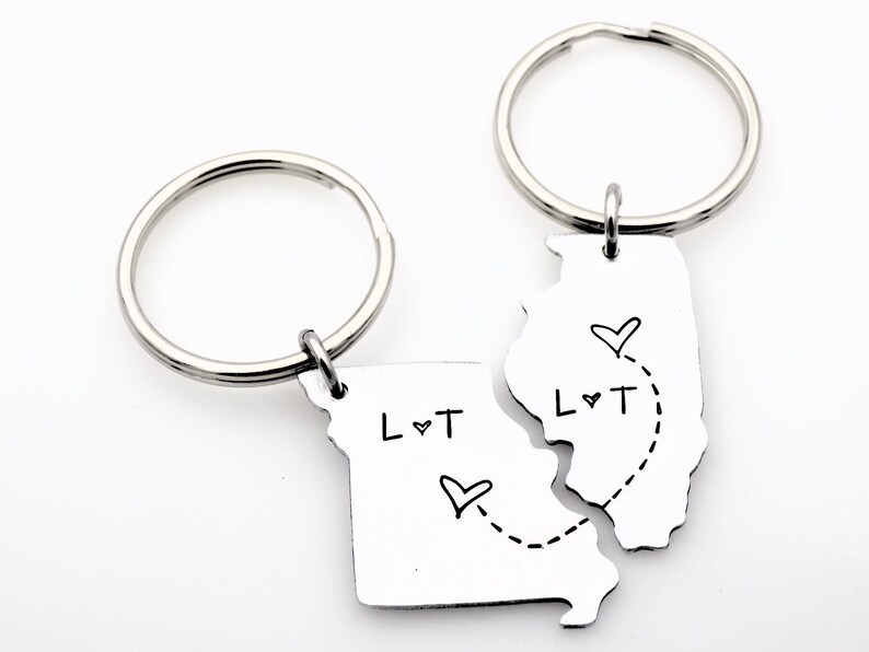 Long Distance State Keychain Gift, USA State to State, Couples Living ...