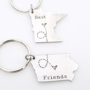 Best Friends Map Custom Long Distance Friendship State Key Chain Set of ...