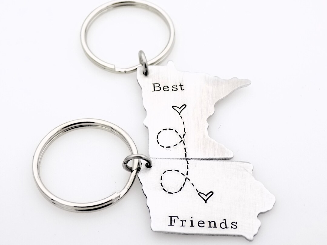 Best Friends Map Custom Long Distance Friendship State Key Chain Set of ...
