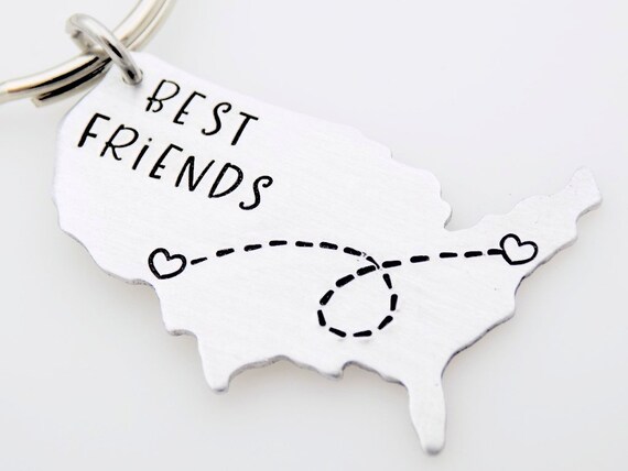 Long Distance Best Friends USA Map Gift Keychain | Etsy