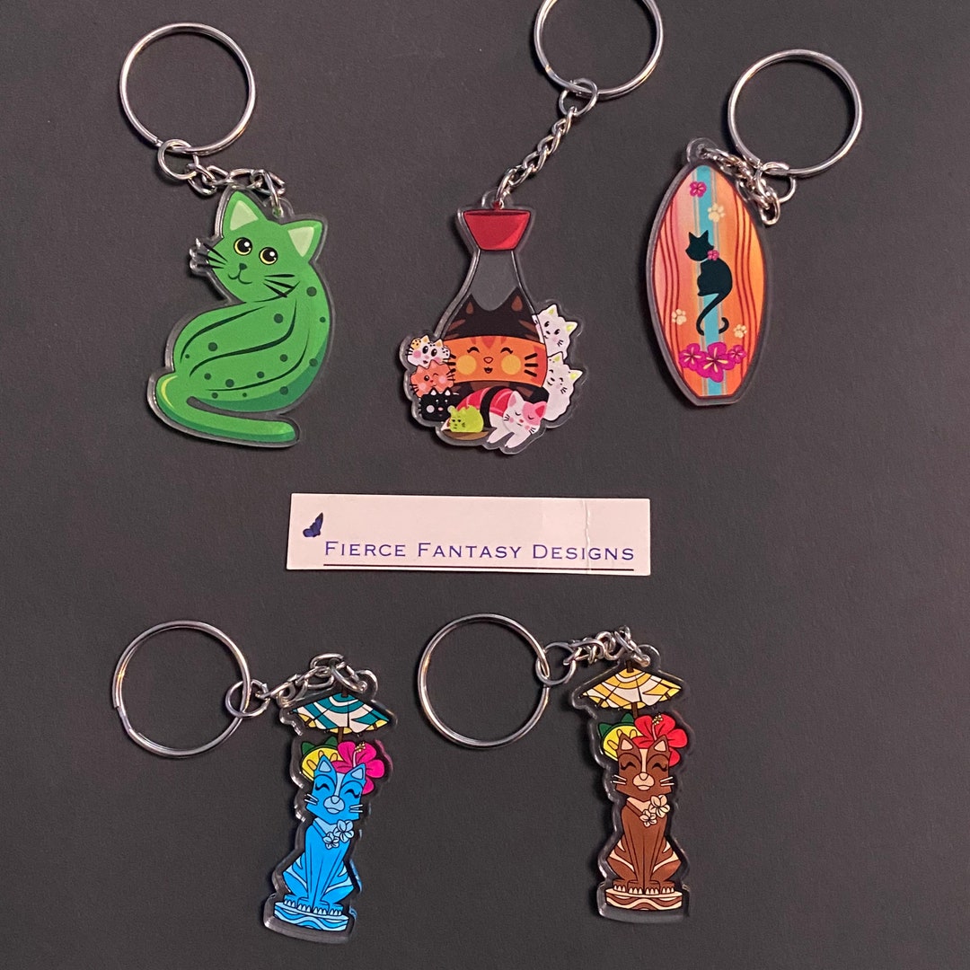 Cat Themed, Pickle, Surfboard, Tiki, Sushi Cat Keychains - Etsy