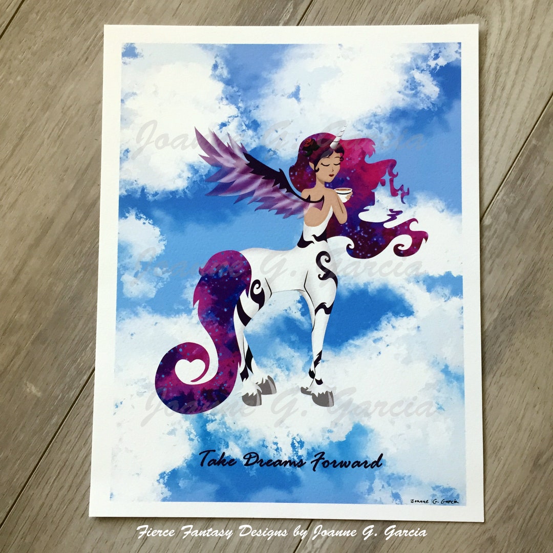 Take Dreams Forward Print, Centaur, Pink, Unicorn, Sky, Creature ...