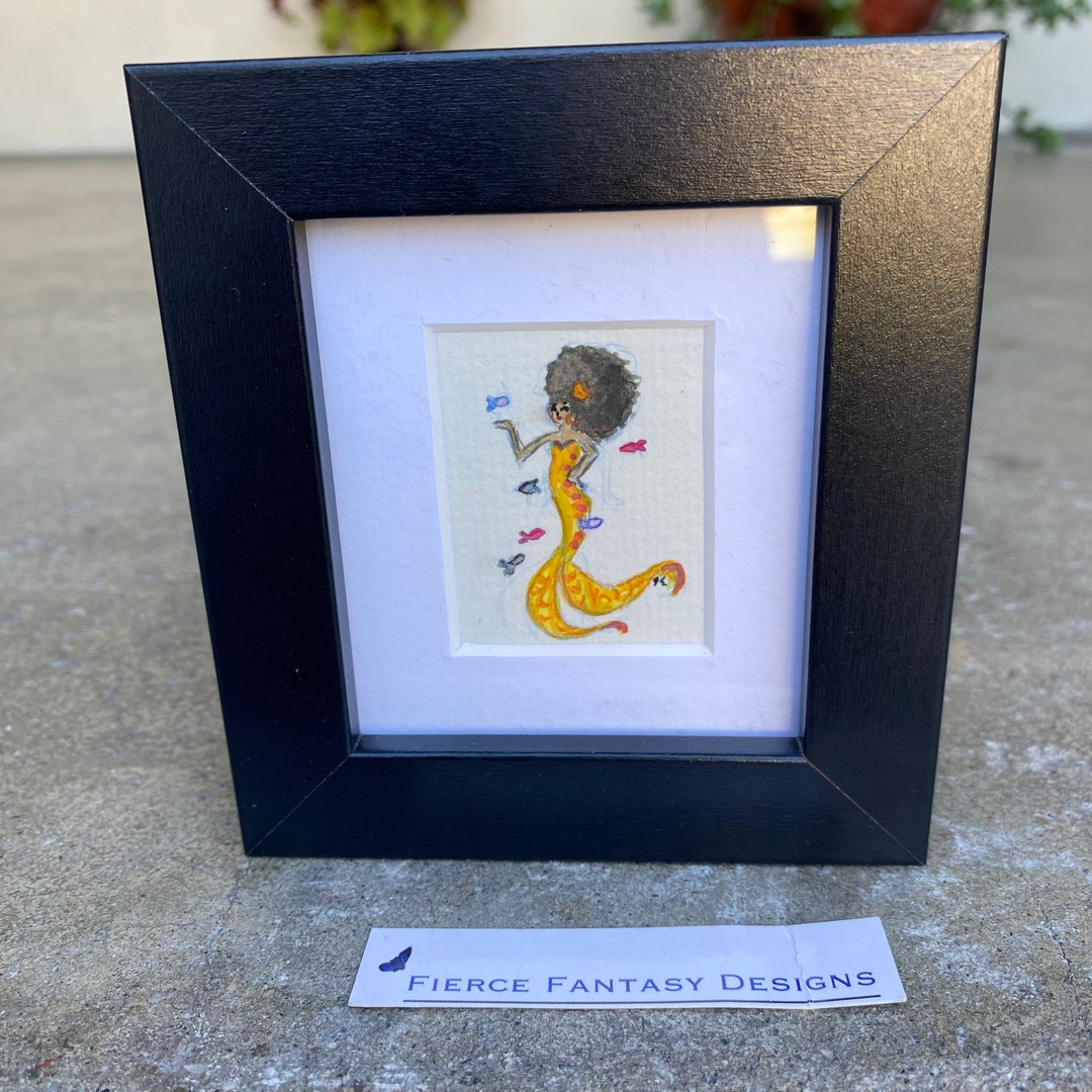 Mermaid orange, Yellow, Fantasy, Siren, Whimsical, Fish, Original Mini ...