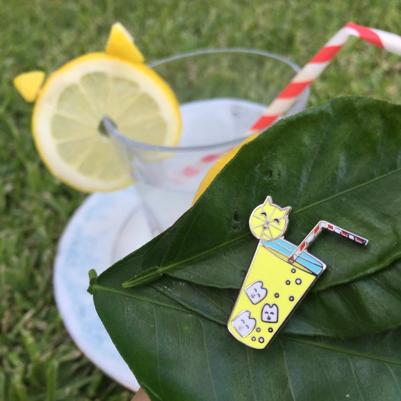 Lemonade Cat Pin Lemon Enamel Pin Sour Glass of Lemonade | Etsy
