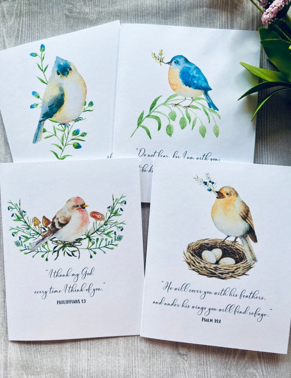 8 Ct Scripture Card Set With Birds Watercolor Cards Thinking - Etsy