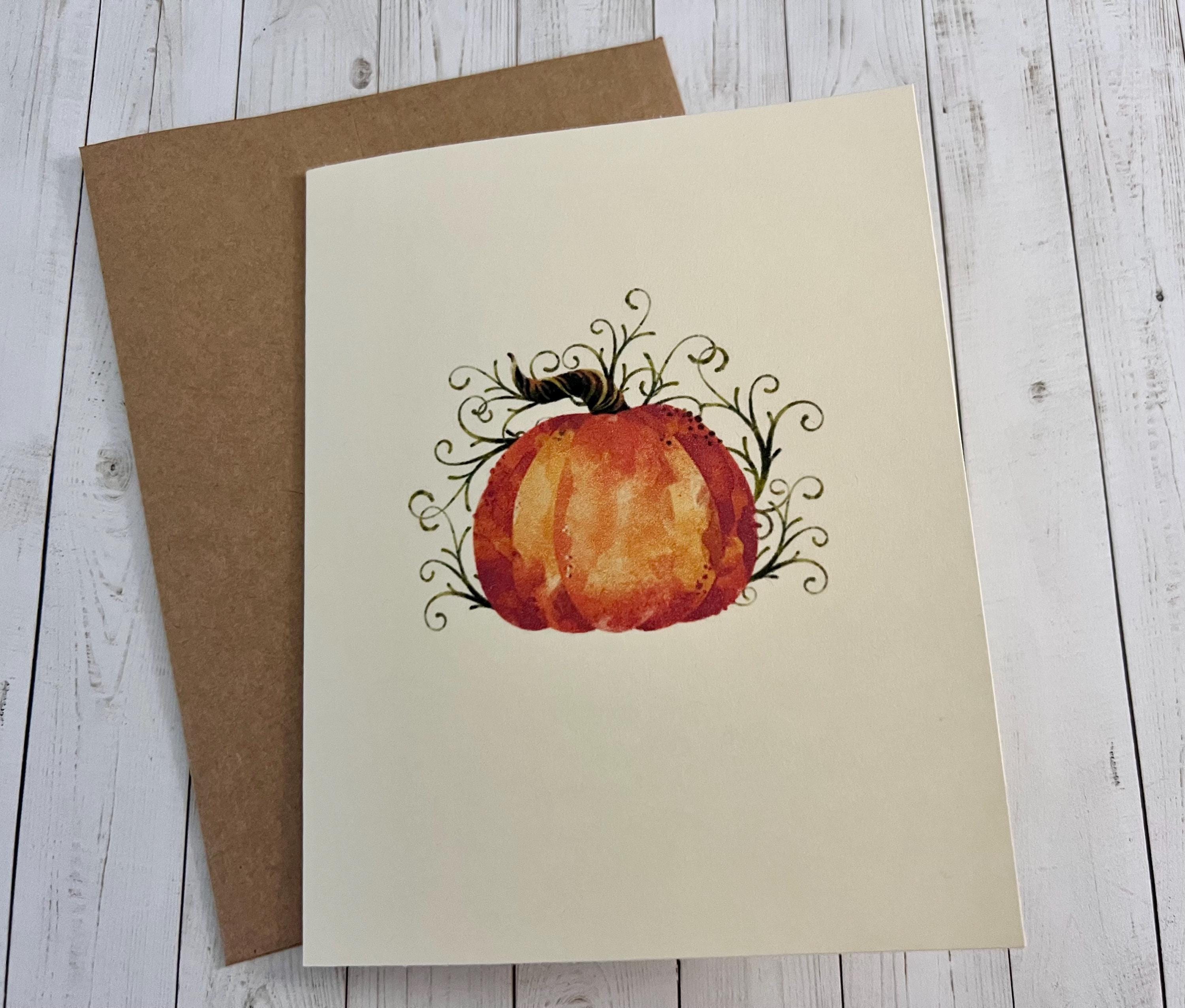 Fall Pumpkin Greeting Card, Fall Greeting Cards, Watercolor Pumpkin ...